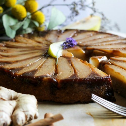 Paleo & AIP PEAR UPSIDE DOWN CAKE with Easy Caramel - Eat Beautiful